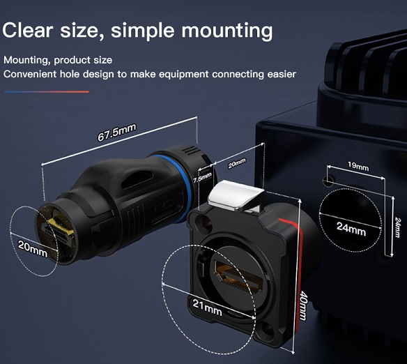 M24 Push pull Waterproof circular HDMI connectors,IP67 manufacturer ...